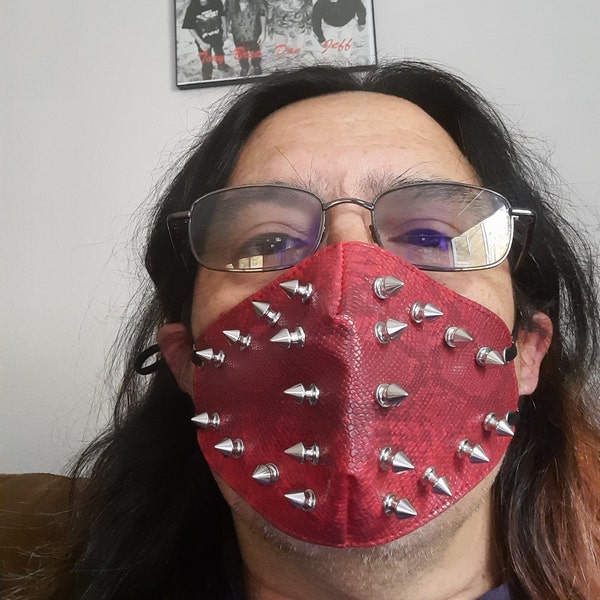 Black Spiked Leather Face Mask Punk Rivet Mask Biker Riding Mask Gothic ...