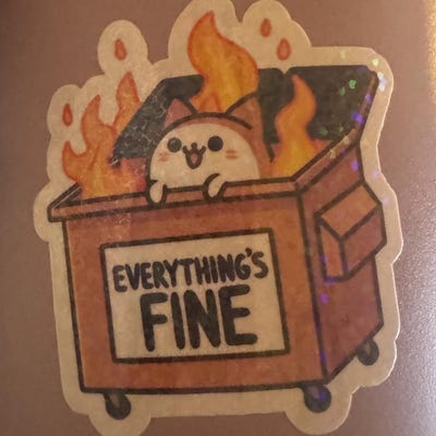 Embrace the Chaos: Everything's Fine Dumpster Fire Sticker Funny Meme ...