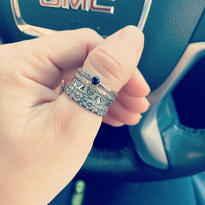 Stud Stack Ringstud Ring Spinel Stack Ring Hammered Square Etsy