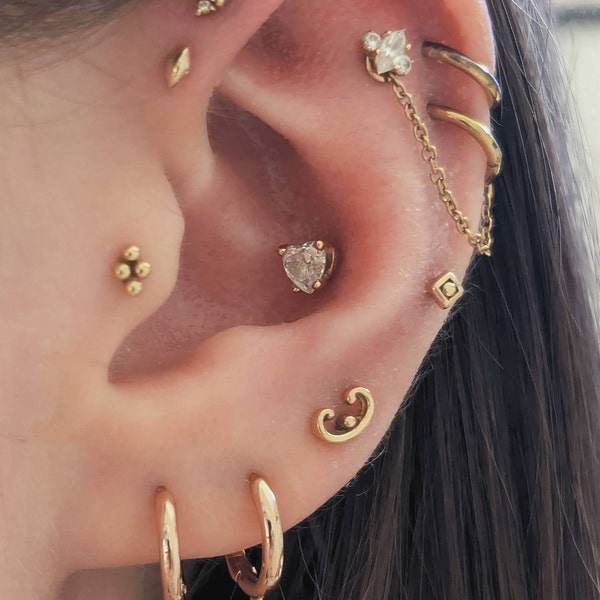 14K Solid Yellow, Rose, White Gold Strawberry Piercing, Body Jewelry ...