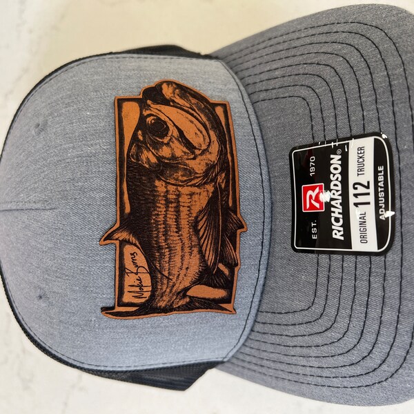 Snook Fishing Trucker Hat Genuine Leather Patch Hat, Fishing Accessory ...