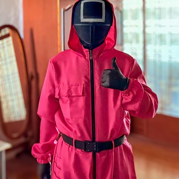 Front Man Costume Dark Grey Cloak With Mask and PU Leather Gloves ...