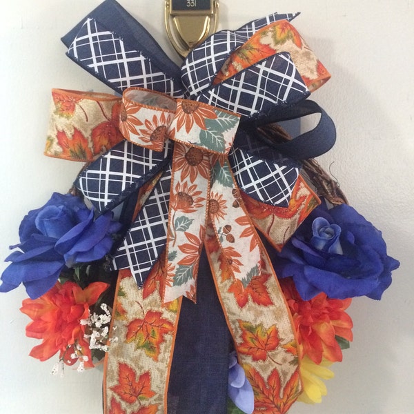 Fall Bow, Thanksgiving Bow, Pumpkin Bow, Orange Bow, Blue Fall Wreath ...