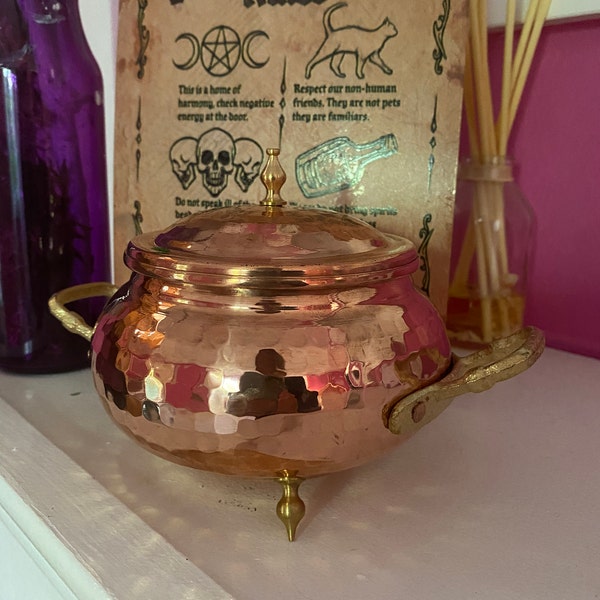Small Witch Cauldron, Copper Cauldron, Cauldron With Lid, Footed ...