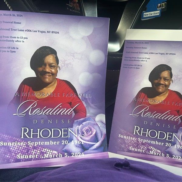 Funeral Program 17x11editable Template TRIFOLD Womens Purple in Loving ...