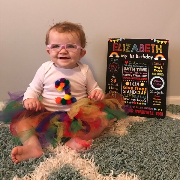 Rainbow First Birthday Chalkboard Sign, Rainbow Chalkboard Sign ...