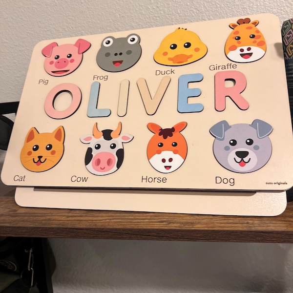 Wooden Busy Board Puzzle | Personalized Name Puzzle With Animals | Baby ...