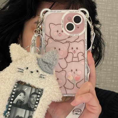 MCLG Cute Whtie Bear Pendant Rhombus Bead Bracelet Clear Soft Case Shockproof Protective Cover ...