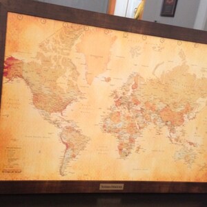 Vintage Style World Push Pin Travel Map With Pins and Frame - Etsy