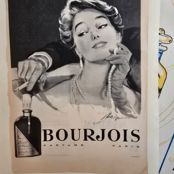 1920 Art Deco French Advertising Poster, Cherub Angel, Black and White ...
