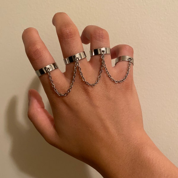 Four Finger Chain Rings | Adjustable Chain Linked Cuff Rings - Etsy
