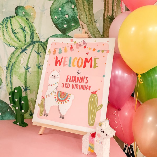 Editable Llama Welcome Sign Birthday Party Whole Llama Alpaca Poster ...