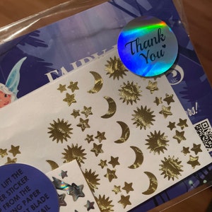 Sun Moon and Stars Sticker Sheet, Set of Small Metallic Gold Vinyl ...