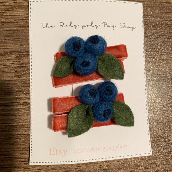 Wool Felt Blueberry - 2 Sets of Blueberry Mini Hair Clips of Your ...