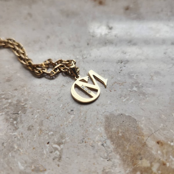 14k 18k Solid Gold Custom 2 Initials Necklace With Diamond or Cz ...