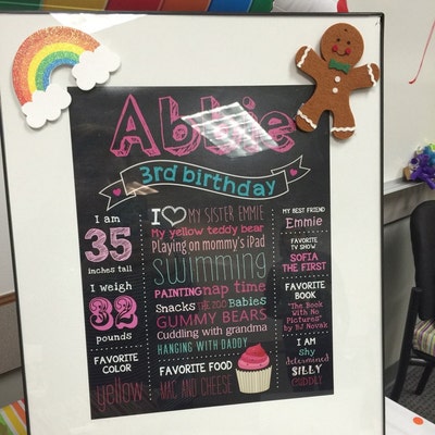 Third Birthday Chalkboard Sign Printable Custom Hot Pink 3rd Birthday ...