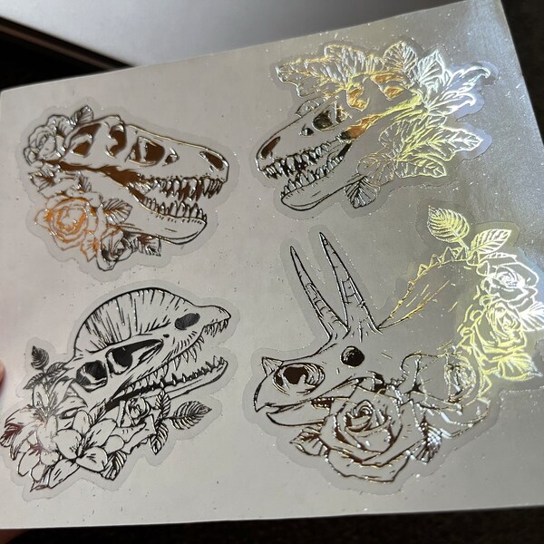 Floral Dinosaur Sticker Holographic Dino Dinosaur Stickers Floral ...