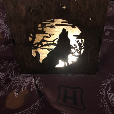 Howling Wolf Light Box Bedroom Rustic Wooden Pyrography Wood Burning ...