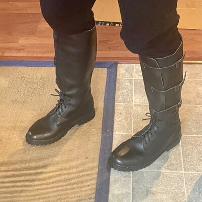 Personalised Handmade Brown Leather Single Buckle US Boot With Rubber ...