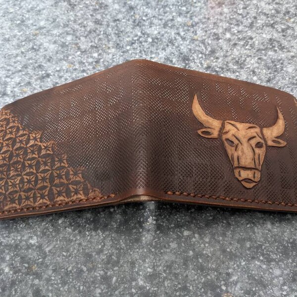 Vegetable Tanned Leather Wallet, Hand Stitched With Hand Embossed Wild ...