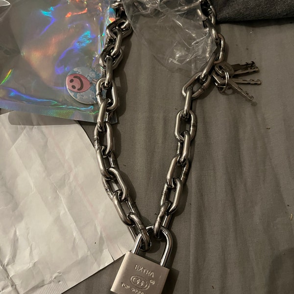 Large Stainless Steel Padlock Choker Chain, Heavy Oversized Link ...
