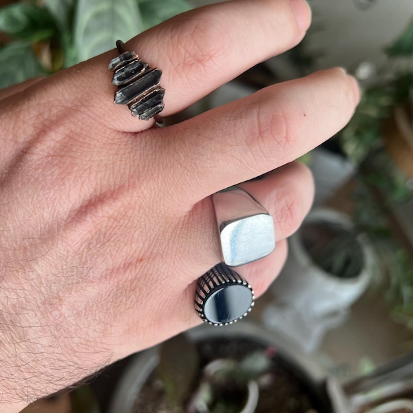 Black Tibetan Quartz Point Ring, Black Multi Crystal Ring, Copper ...