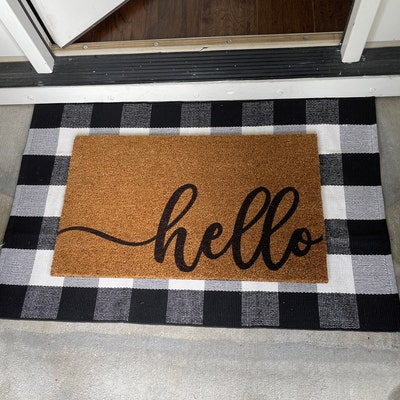 Doormat Hello Cursive Script Door Mat Cute Doormat Welcome Mat Door Mat ...