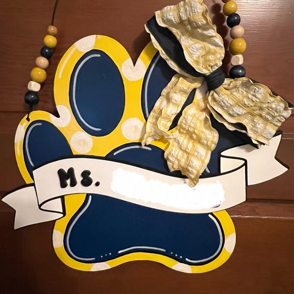 Personalized Paw Print Door Hanger, Teacher Classroom Decor Sign, Dog ...