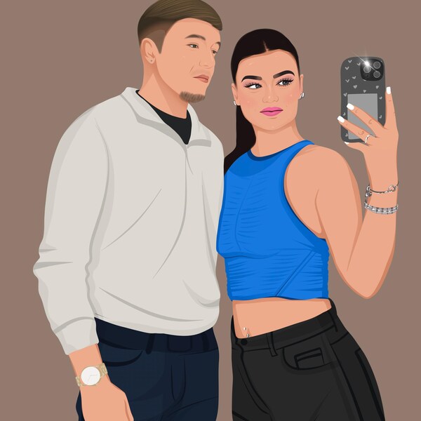 Couple Portrait, Gift for Couple, Faceless Portrait, Engagement Drawing ...