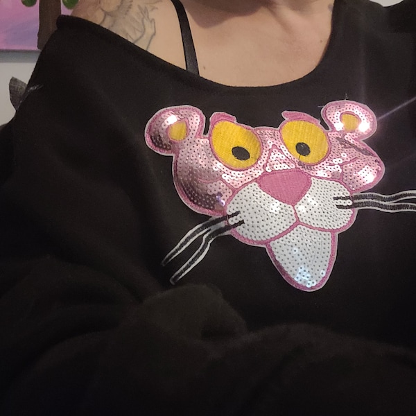 Cartoon Panther Sequined Applique Patch,paillette Patch,sequins Cartoon Patch Supplies for Coat ...