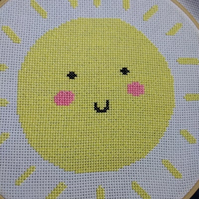 Happy Sun Cross Stitch, Sun Cross Stitch, Space Cross Stitch, Modern ...
