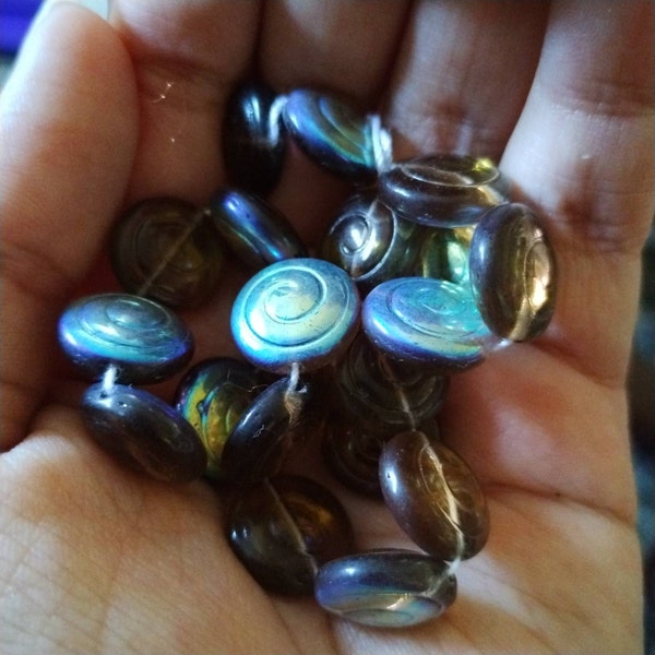 13mm Snail Shell Bead - Czech Glass Beads - Various Azuro or AB Colors ...