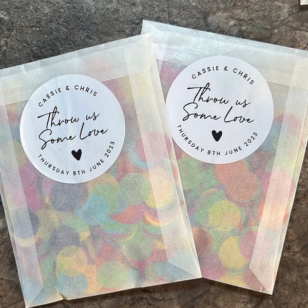 Wedding Confetti Bag Personalised Stickers, Throw Us Some Love Confetti ...