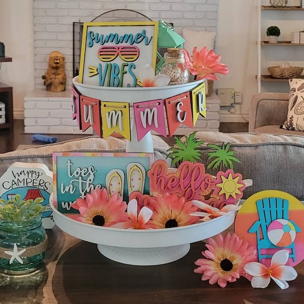 Summer Tiered Tray Set | Summer Vibes Tray Decor | Set of 6 | DIY ...