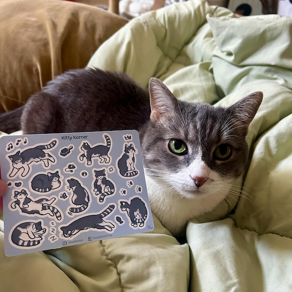 Kitty Korner Sticker Sheet - Grey/russian Blue || Cat Sticker Sheet ...