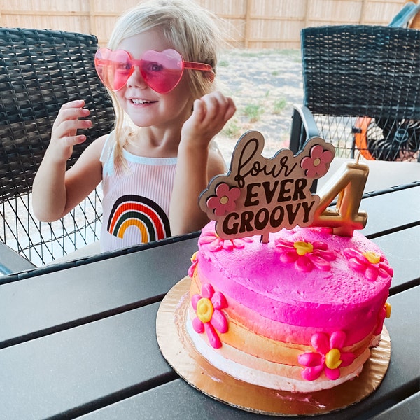 4th Birthday Cake Topper, Personalized Boho Cake Topper, Groovy Cake ...