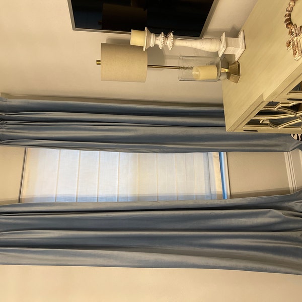 Pair of Baby Blue Velvet Curtains, Bedroom Velvet Curtains, Living Room ...