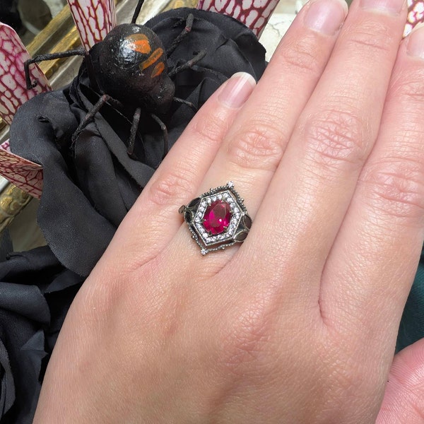 Round Red Garnet Gemstone 925 Silver 14K Rose Gold Cute Engagement ...