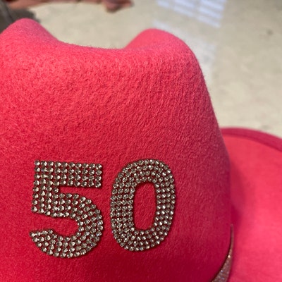 Pink Cowboy Hat With Rhinestone Fringe and Rhinestone Hat Band, Bridal ...