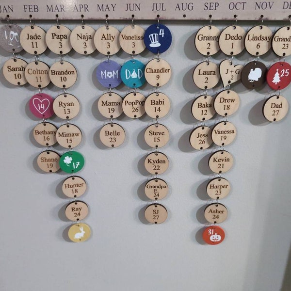 Engraved Wood Tags for Hanging Birthday Calendar, Personalized Family ...