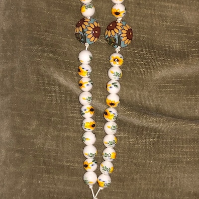 10 Ceramic Sunflower Beads, Porcelain Sunflower Beads, Jewelry Making ...