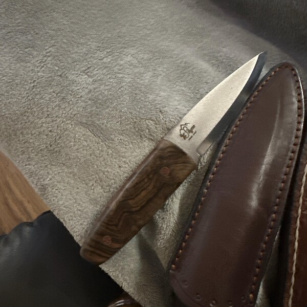Custom EDC Knife With Scout Carry Leather Sheath, Stainless Steel Fixed ...
