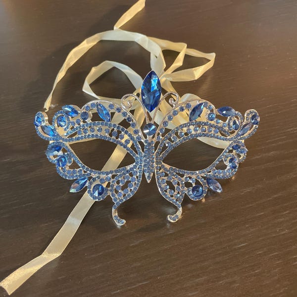 Butterfly Blue Masquerade Mask, Wedding Party Silver Eye Mask, Cosplay ...