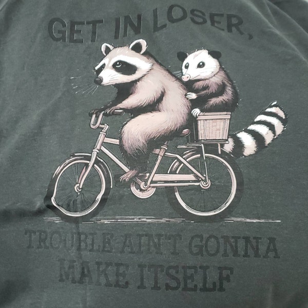 Get in Loser Raccoon Possum on Bicycle Meme Retro Shirt Woodland ...