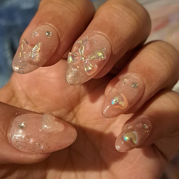 Elegant Clear Rose Glitter Press on Nails Premium Nails Gorgeous Nails ...