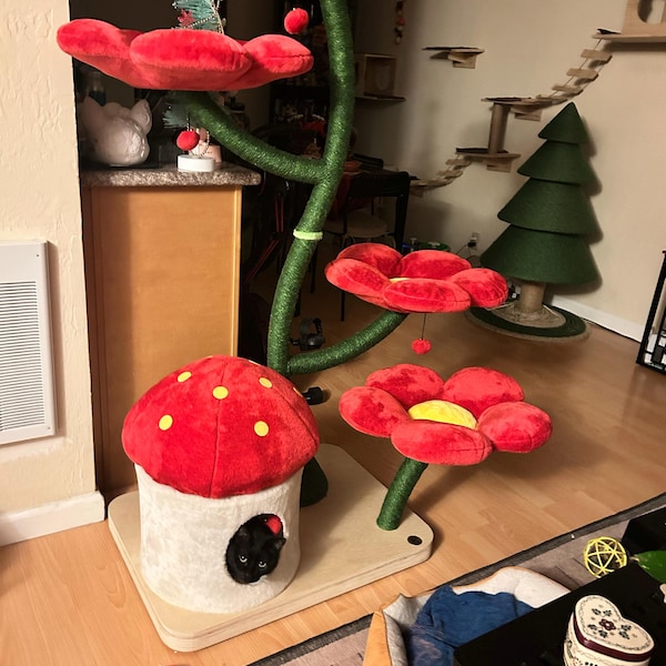 HEXAFLORA Wood Cat Tree Tower, Wooden Cat Tower, Modern Cat Climbing ...