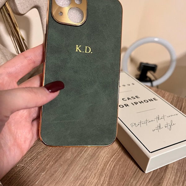Personalized Suede iPhone Case for iPhone 17 16 15 14 Pro Max Initials ...