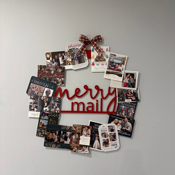 Merry Mail Christmas Metal Sign, Christmas Card Photo Holder, Holiday ...