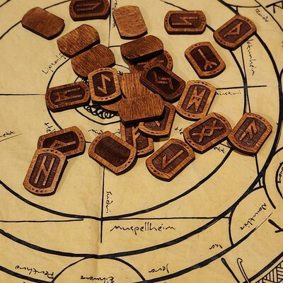 Wooden Runic Set, 25 Pcs With Velvet Pouch Wood Runes Elder Futhark - Etsy