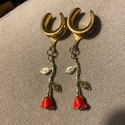 2g 6mm 1 25mm Gold and Green 4-tier Malachite Clover Dangle Drop Gauge ...